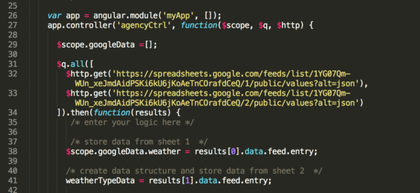 Multiple HTTP Requests for an AngularJS + Google Sheets Prototype