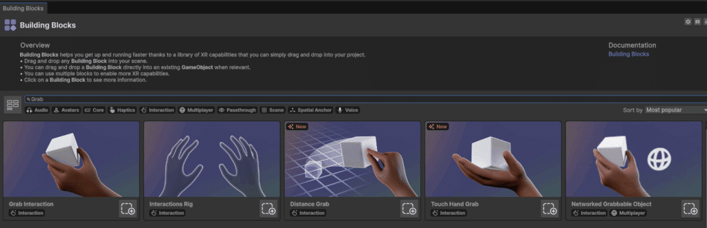 Grabbable XR building blocks - illustration for post titled "A Guide to Developing for Meta Quest on Mac"