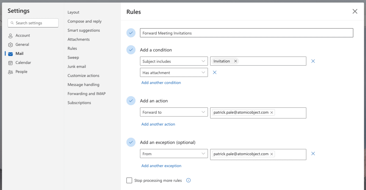 Set Up a Rule to Forward Meeting Invitations from Outlook