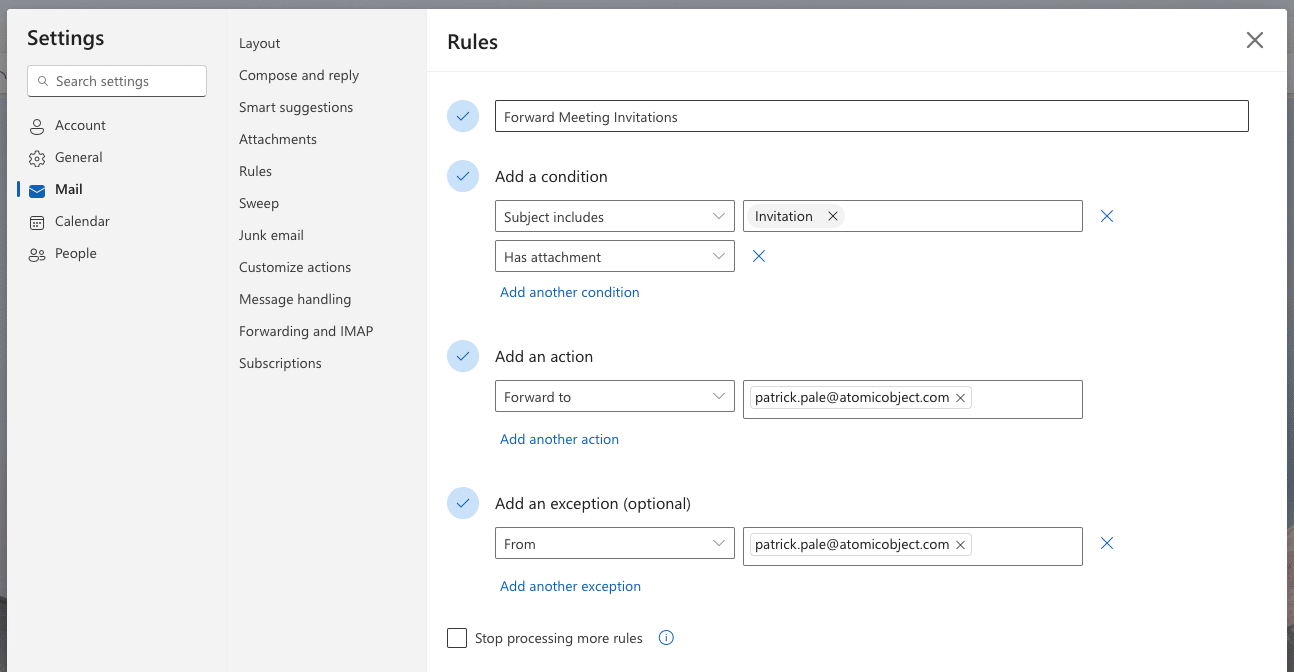 Set Up a Rule to Forward Meeting Invitations from Outlook